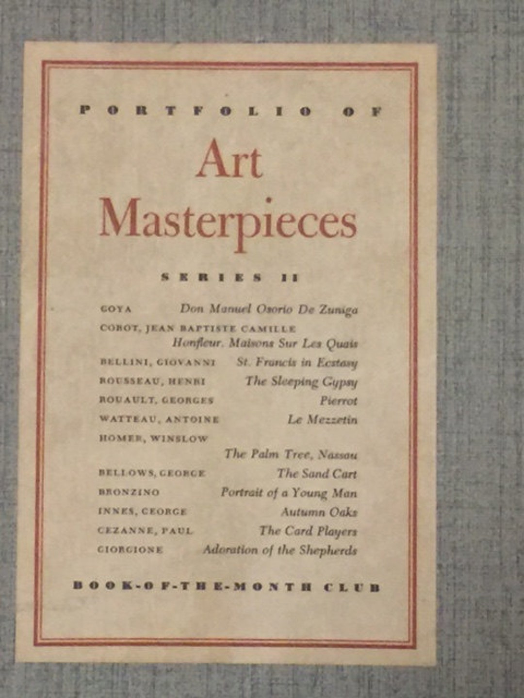 Portfolio of Art Masterpieces-series 2-book of the Month Club-set of 12 ...