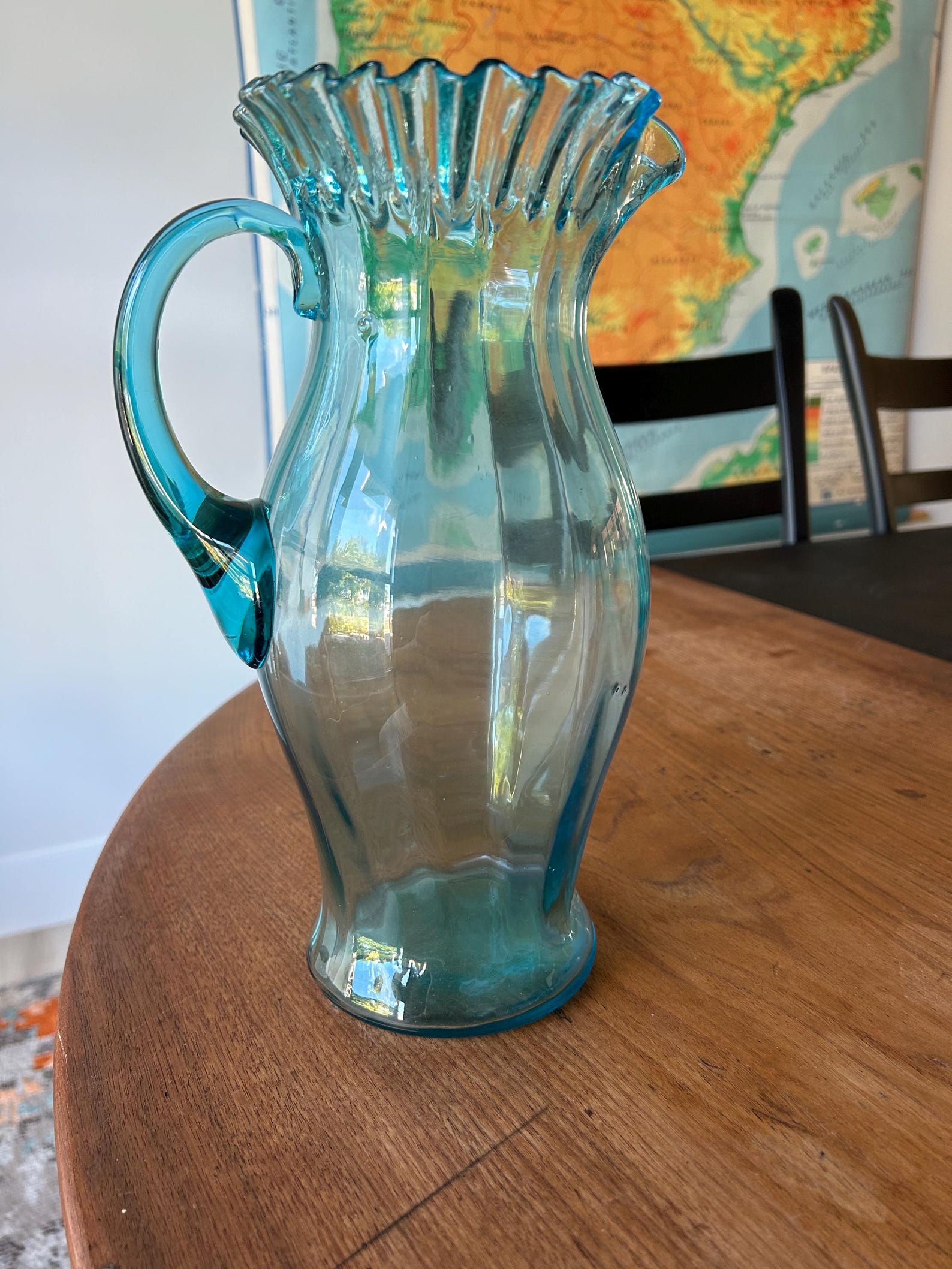 Old Blue Glass Pitcher - Antique Glass - Glass Pitcher - Ruffled Edge ...