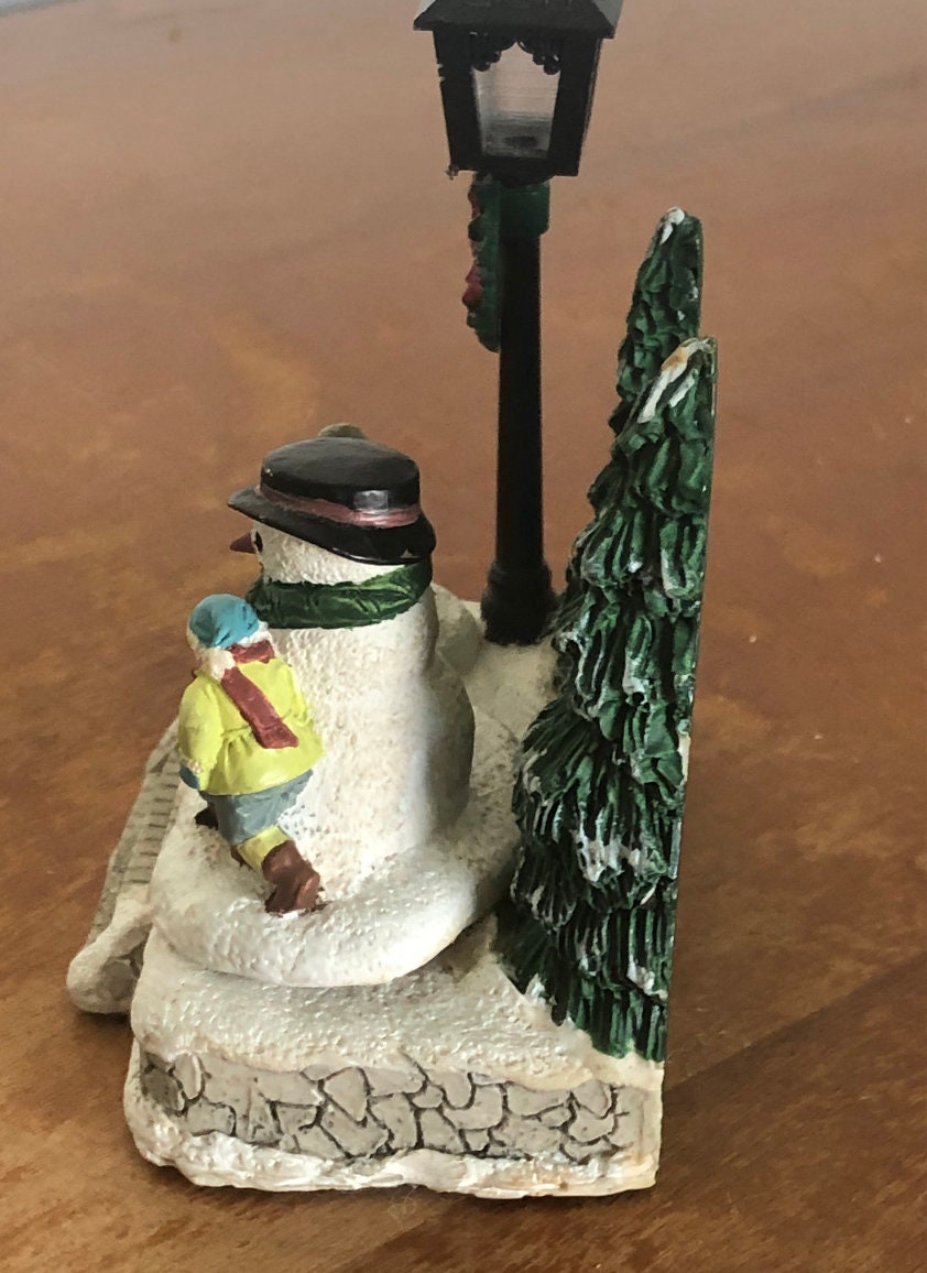 Winter Figurine-snowman and Children-boy on Sled-lantern With Wreath ...