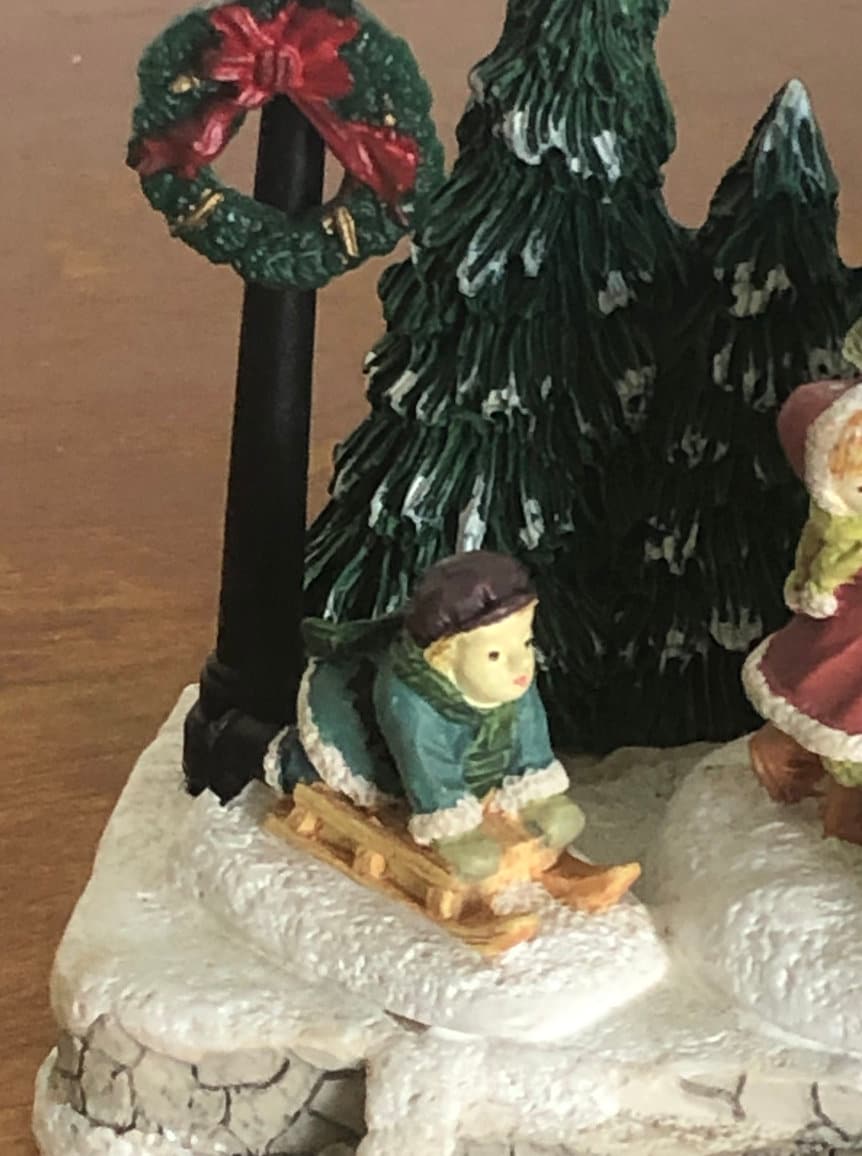 Winter Figurine-snowman and Children-boy on Sled-lantern With Wreath ...