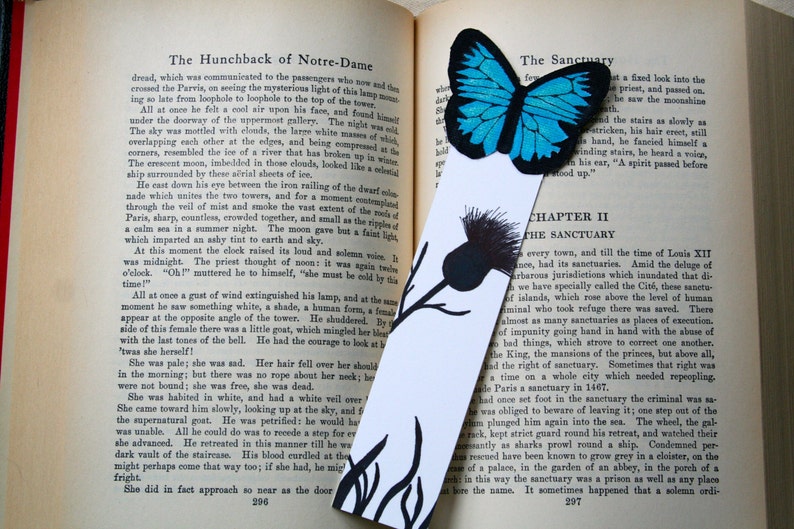 Butterfly Bookmark Blue and Black Thistle Silhouette - Etsy