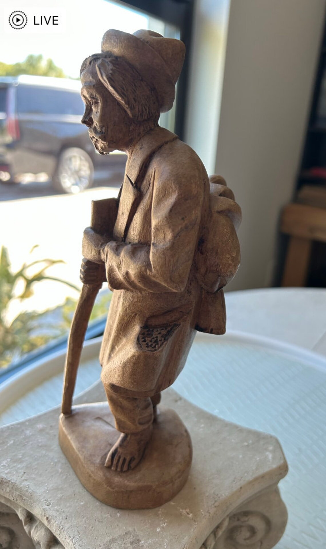 Carved Man With Mustache-walking Stick-cane-man Walking With Staff-old ...