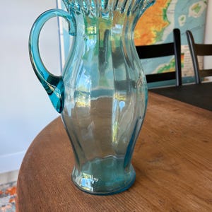 Old Blue Glass Pitcher - Antique Glass - Glass Pitcher - Ruffled Edge ...