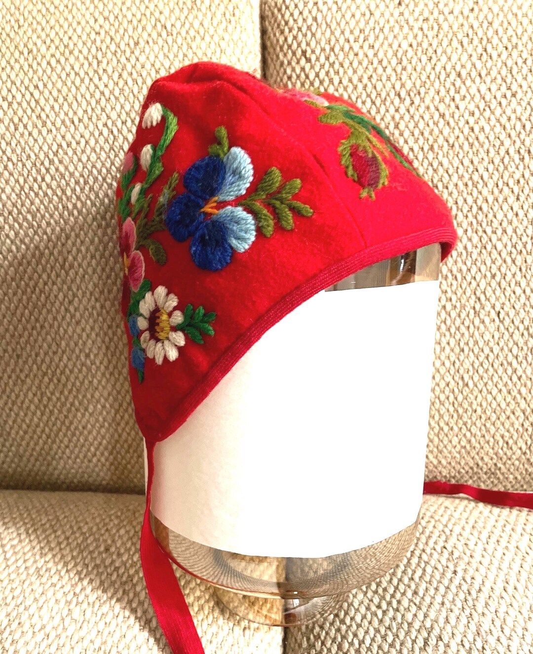 Traditional Cap Hood Red Folklore Sweden Embroidery - Etsy