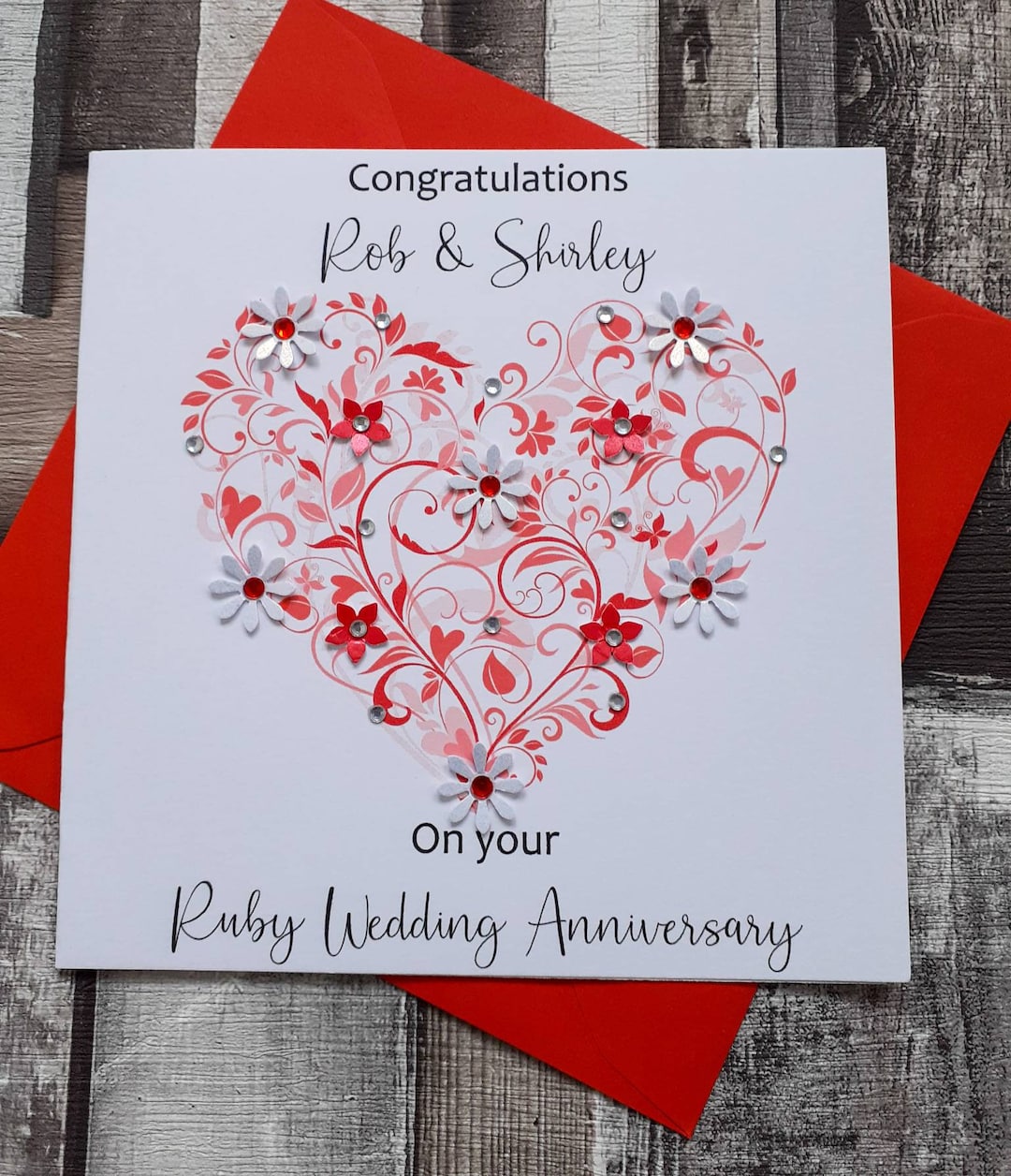 Ruby Wedding Anniversary 40th Card,handmade Personalised Card, Ruby ...