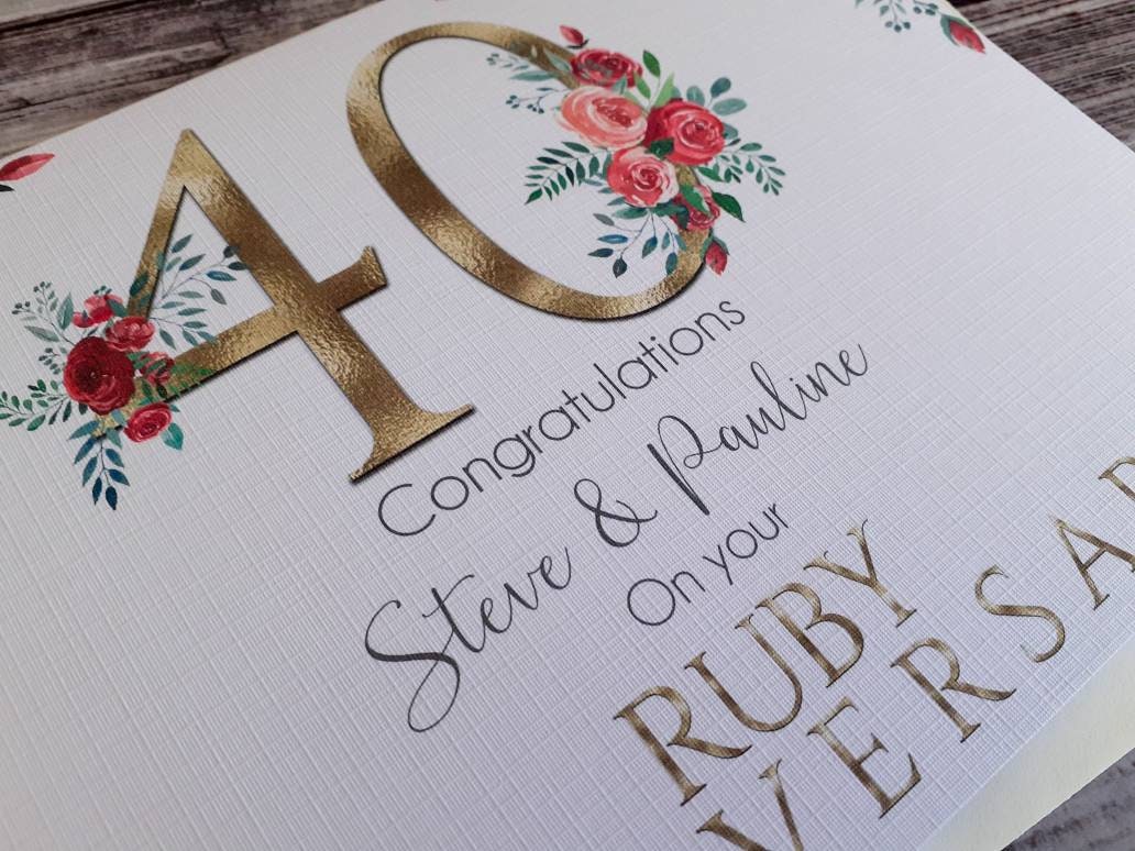 Handmade Ruby Wedding Anniversary Card Ruby Wedding - Etsy UK
