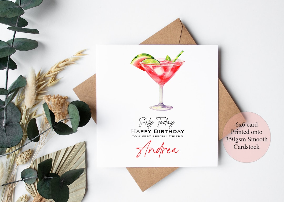 Gin Birthday Card Cocktail Birthday Card Friend Gin Card Mum Gin Birthday Card Sister Gin pink ...