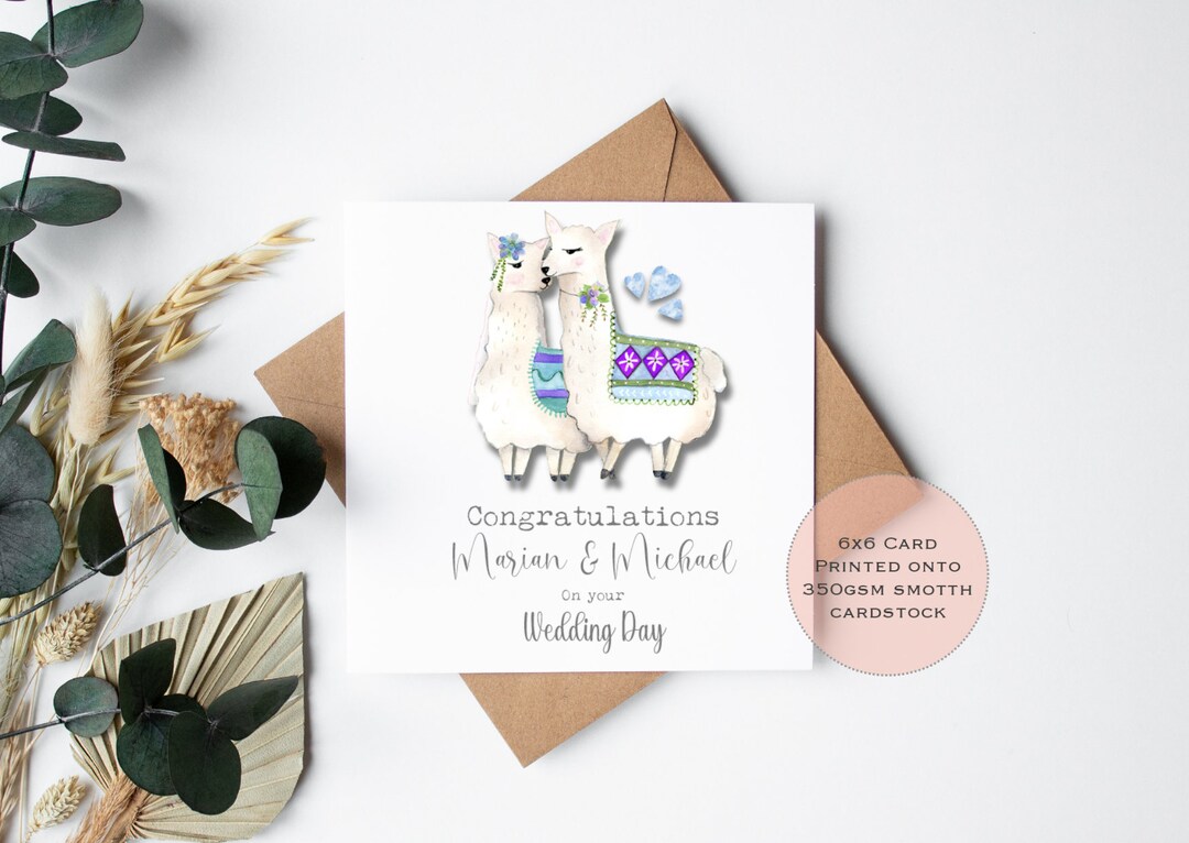 Handmade Llama Wedding day Wedding card, Llama Card, Wedding Card ...