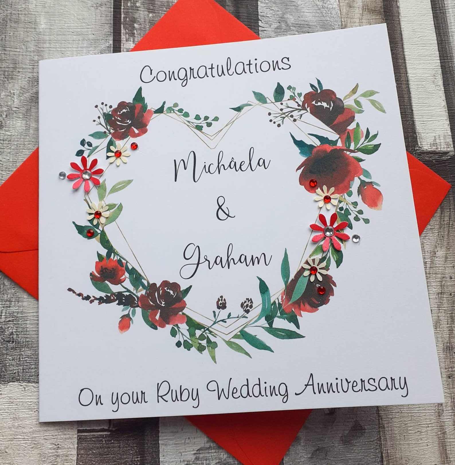 Personalised Ruby Wedding Anniversary Card / Personalised 40th | Etsy UK