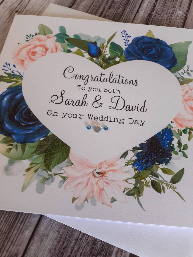 Handmade personalised Wedding Card wedding blue flowers | Etsy