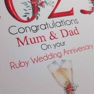 Ruby Anniversary Card Handmade Anniversary Card 40th - Etsy