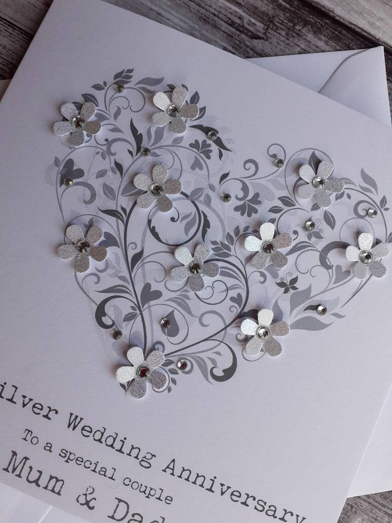 Handmade Silver 25th Wedding Anniversary Wedding Day Card - Etsy UK