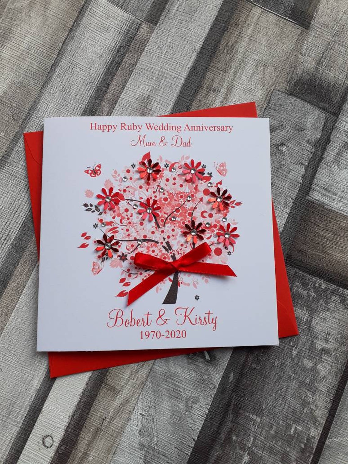 Handmade Ruby 40th Wedding Anniversary Wedding Day Card | Etsy