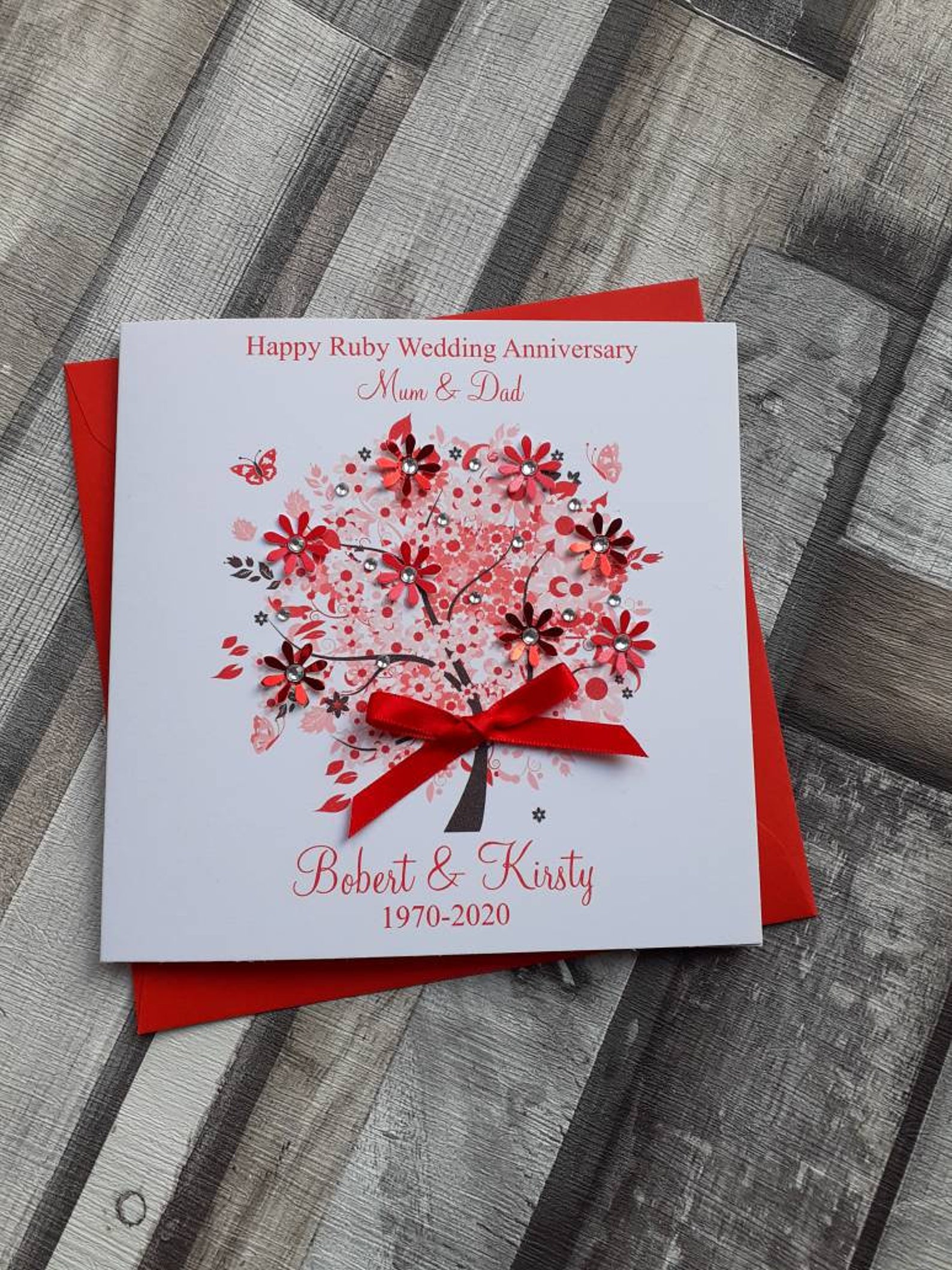 Handmade Ruby 40th Wedding Anniversary- Wedding Day Card Personalised ...