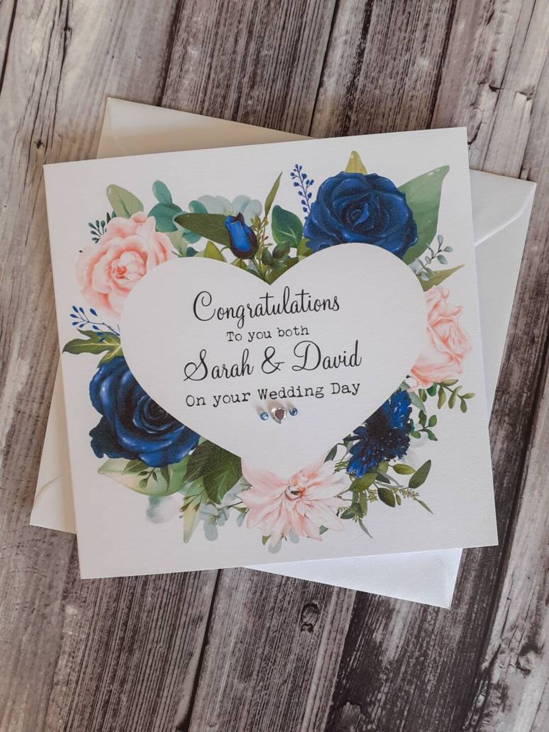 Handmade Personalised Wedding Card Wedding Blue Flowers Congratulations ...