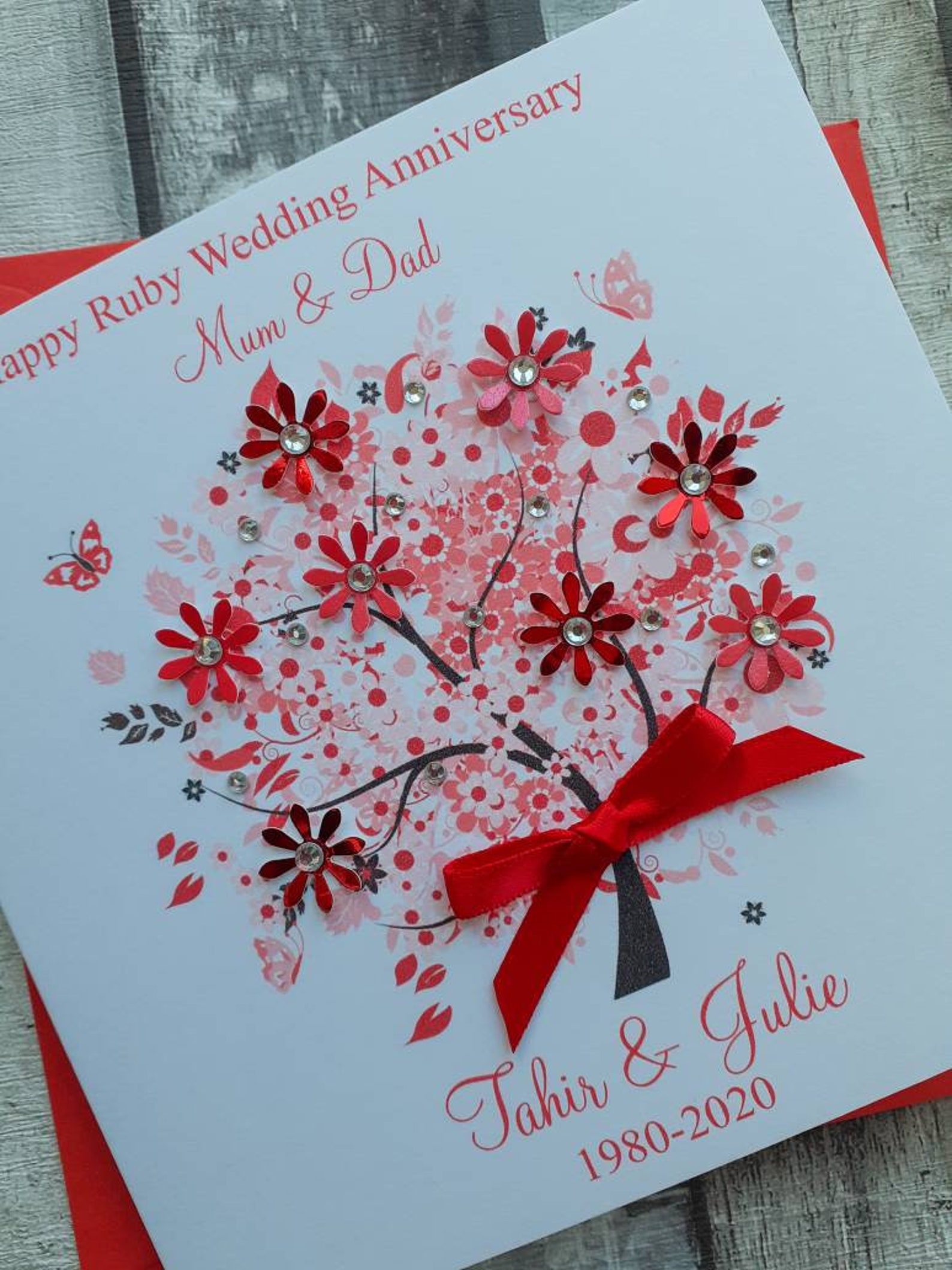 Handmade Ruby 40th Wedding Anniversary- Wedding Day Card Personalised ...