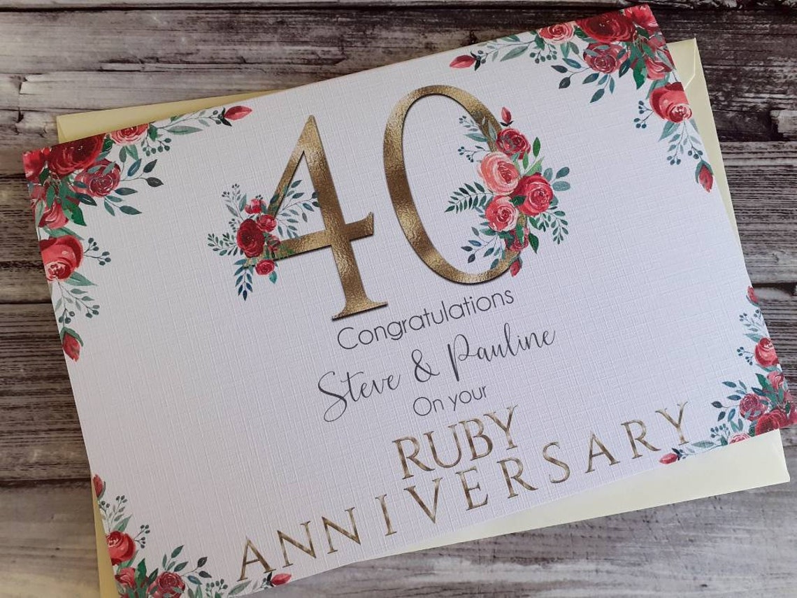Handmade Ruby Wedding Anniversary Card Ruby Wedding - Etsy UK