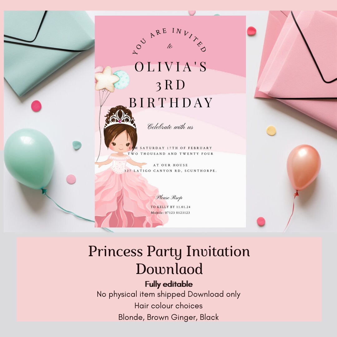 Princess Party Invitation Girl Part Invitation Download Party ...