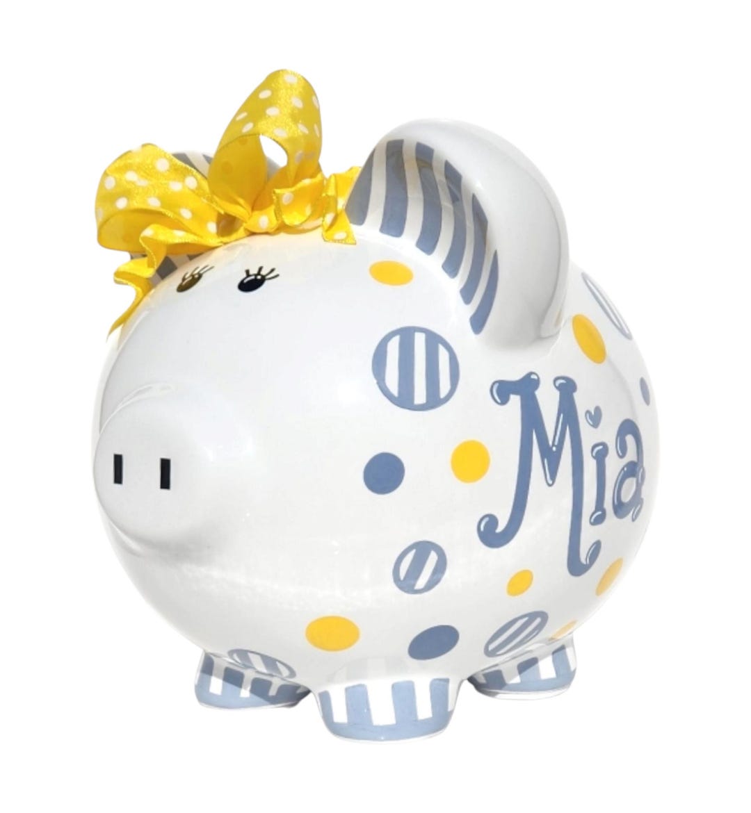 Hand Painted Custom Piggy Bank Large Personalized Dots and Stripes ...