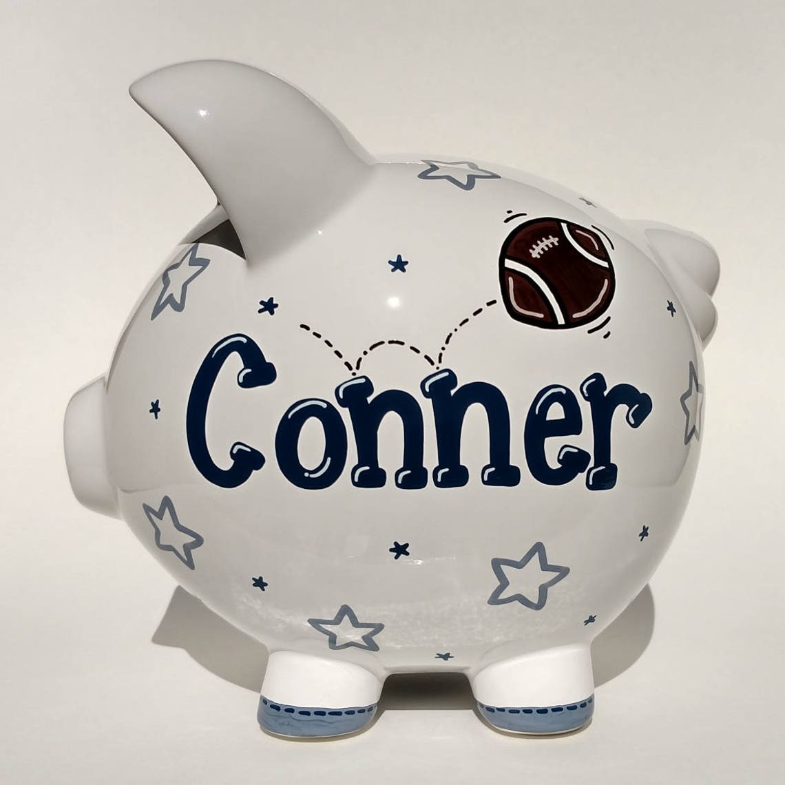 Large Personalized Football Piggy Bank - Customizable Handpainted Gift ...