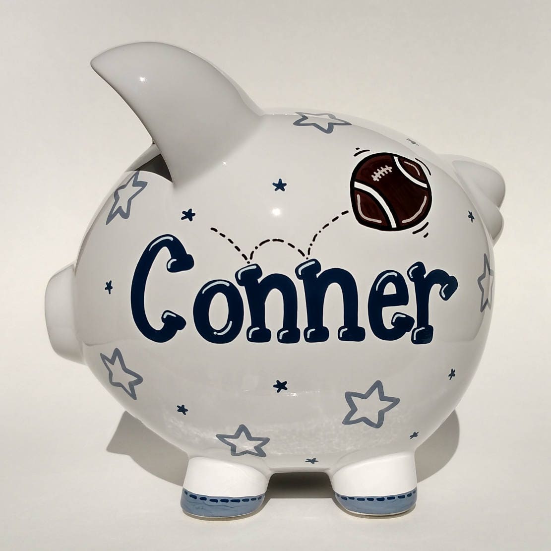 Large Personalized Football Piggy Bank - Customizable Handpainted Gift ...