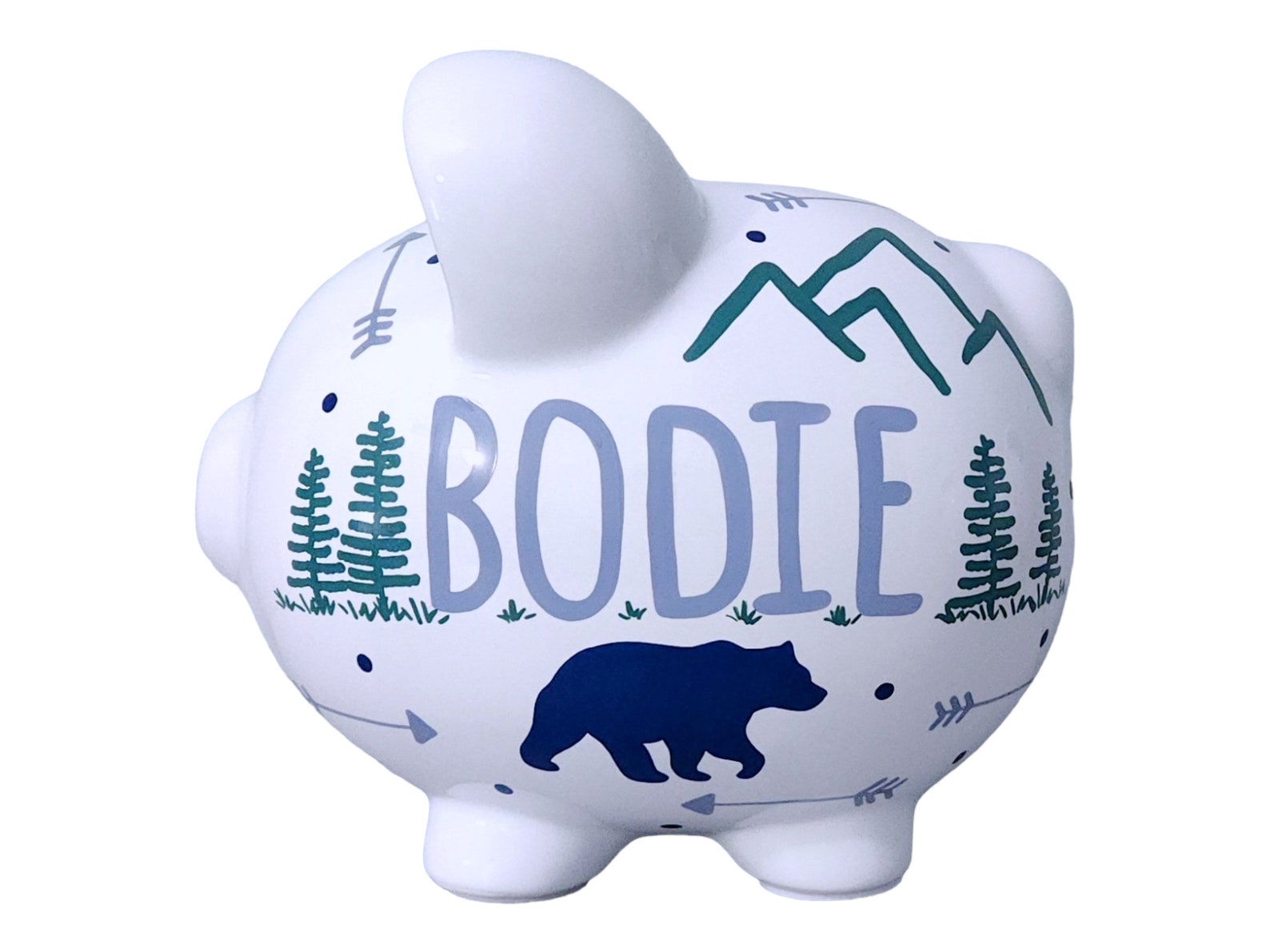 Handpainted Bear Piggy Bank for Boy Personalized Outdoors Mountain ...