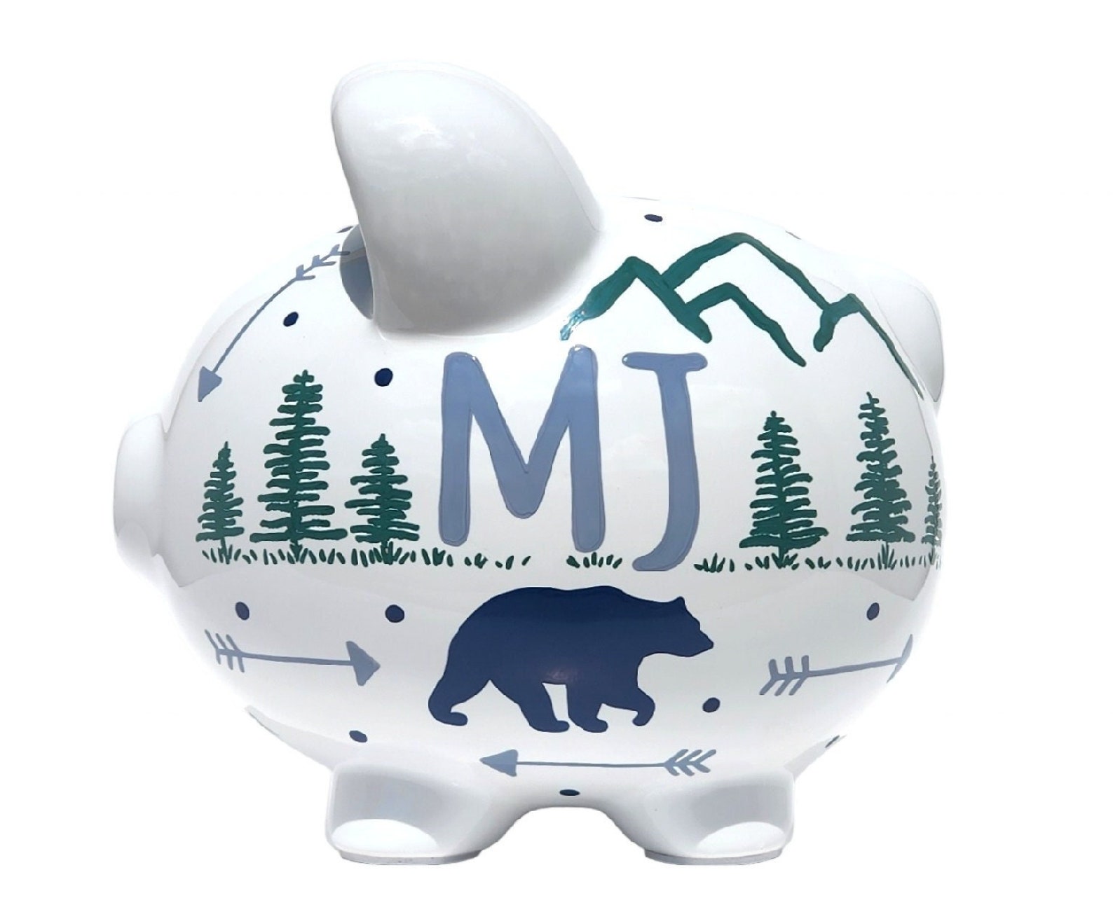Handpainted Bear Piggy Bank for Boy Personalized Outdoors Mountain ...