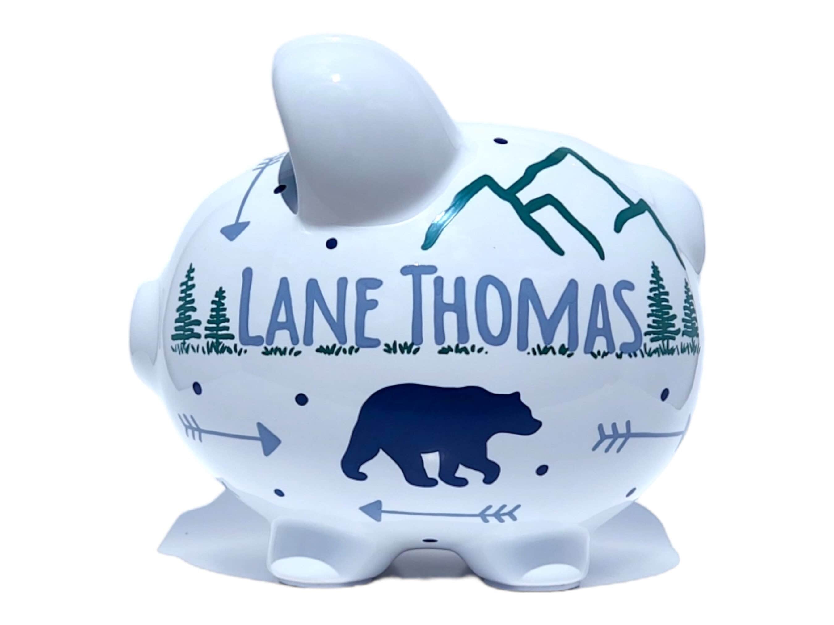Handpainted Bear Piggy Bank for Boy Personalized Outdoors Mountain ...