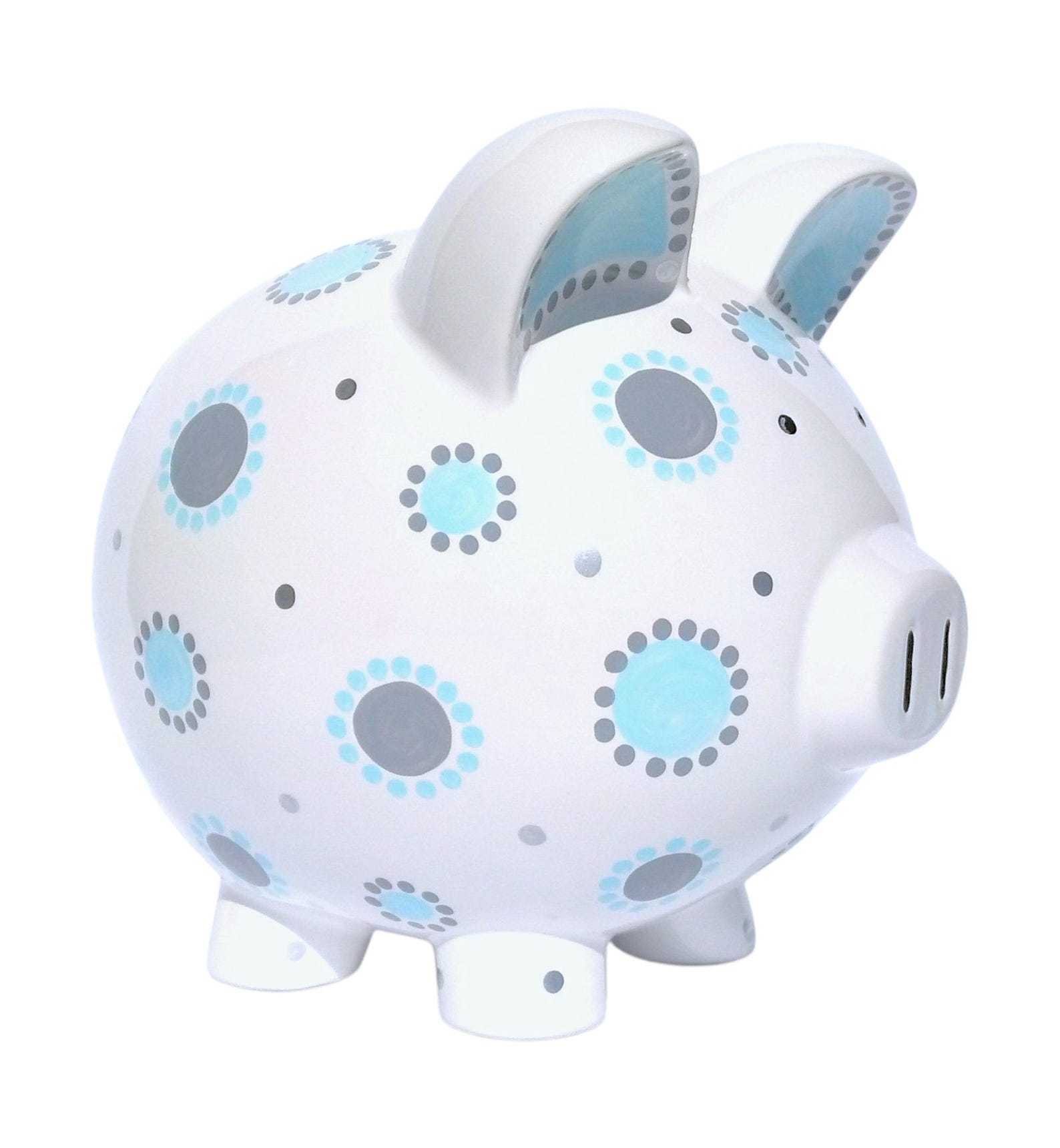 Personalized Piggy Bank for Boy Hand Painted Dot Ceramic Gift for Baby ...