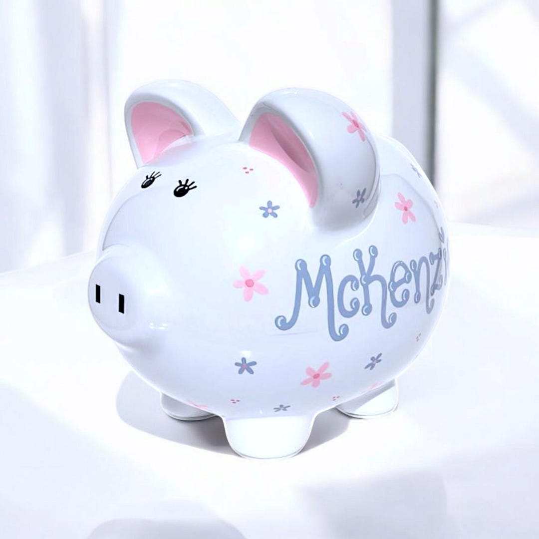 Hand Painted Custom Flowers Piggy Bank for Girl Coin Bank Personalized ...