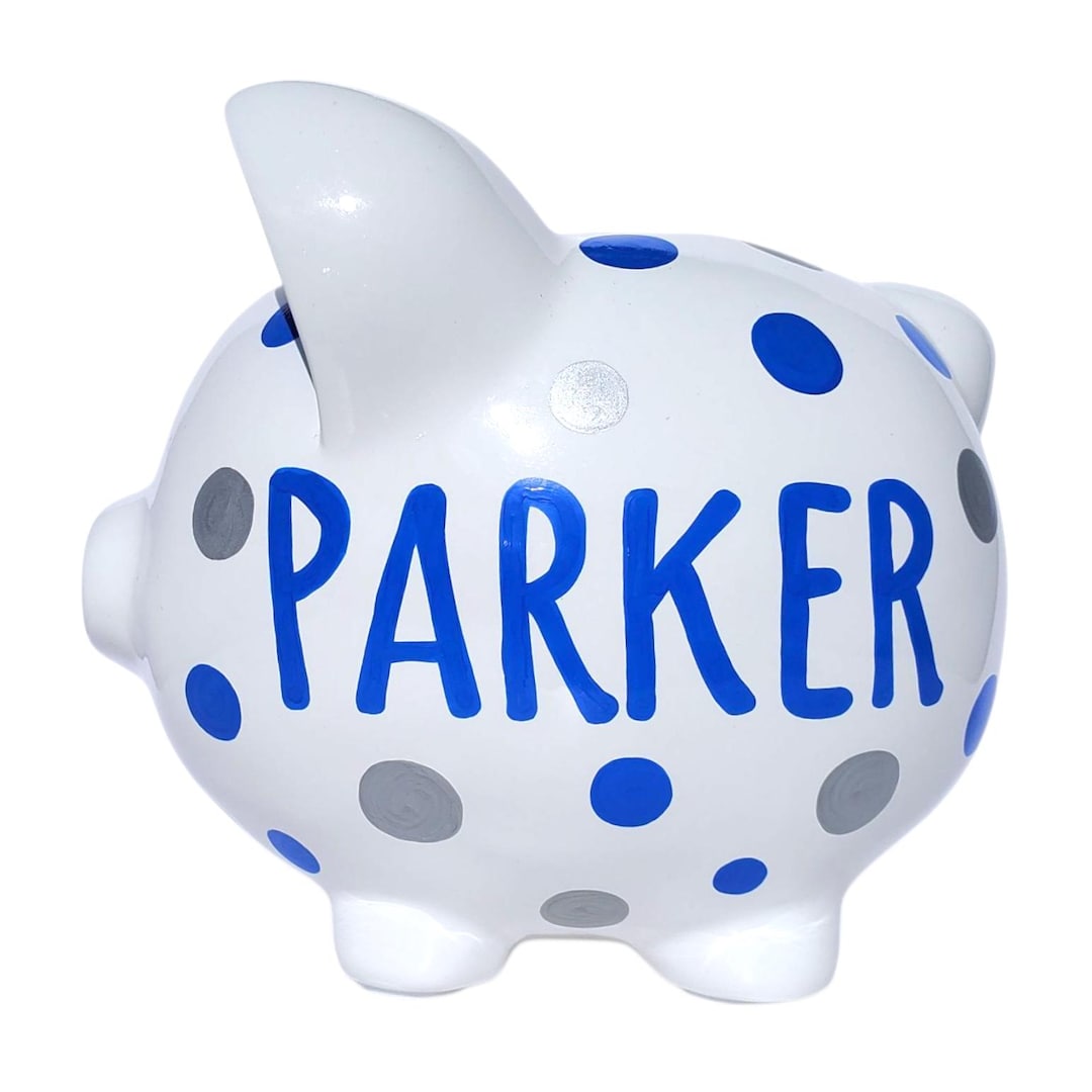 Hand Painted Polka Dot Piggy Bank for Boy Personalized Handpainted Gift ...
