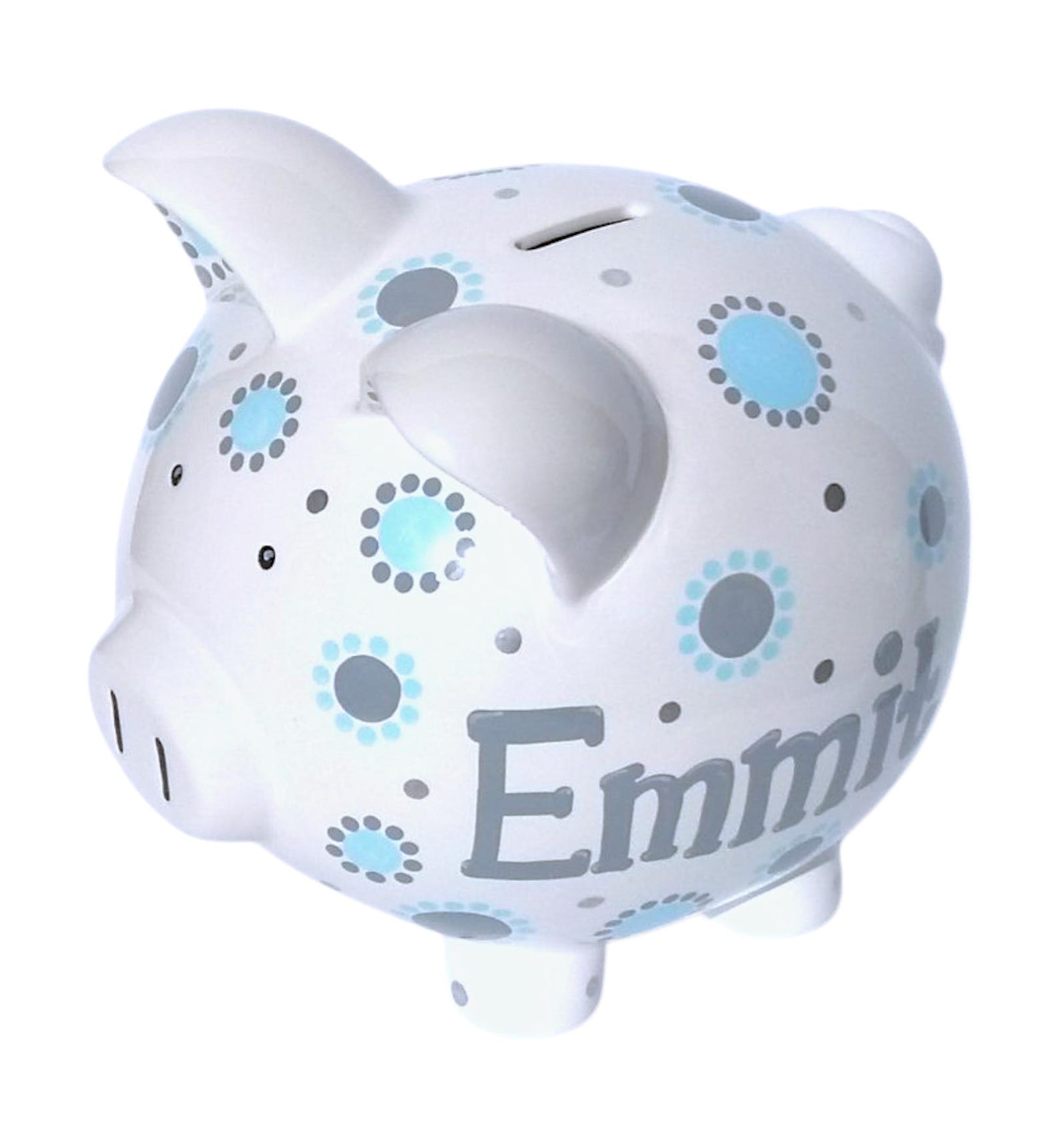 Personalized Piggy Bank for Boy Hand Painted Dot Ceramic Gift for Baby ...