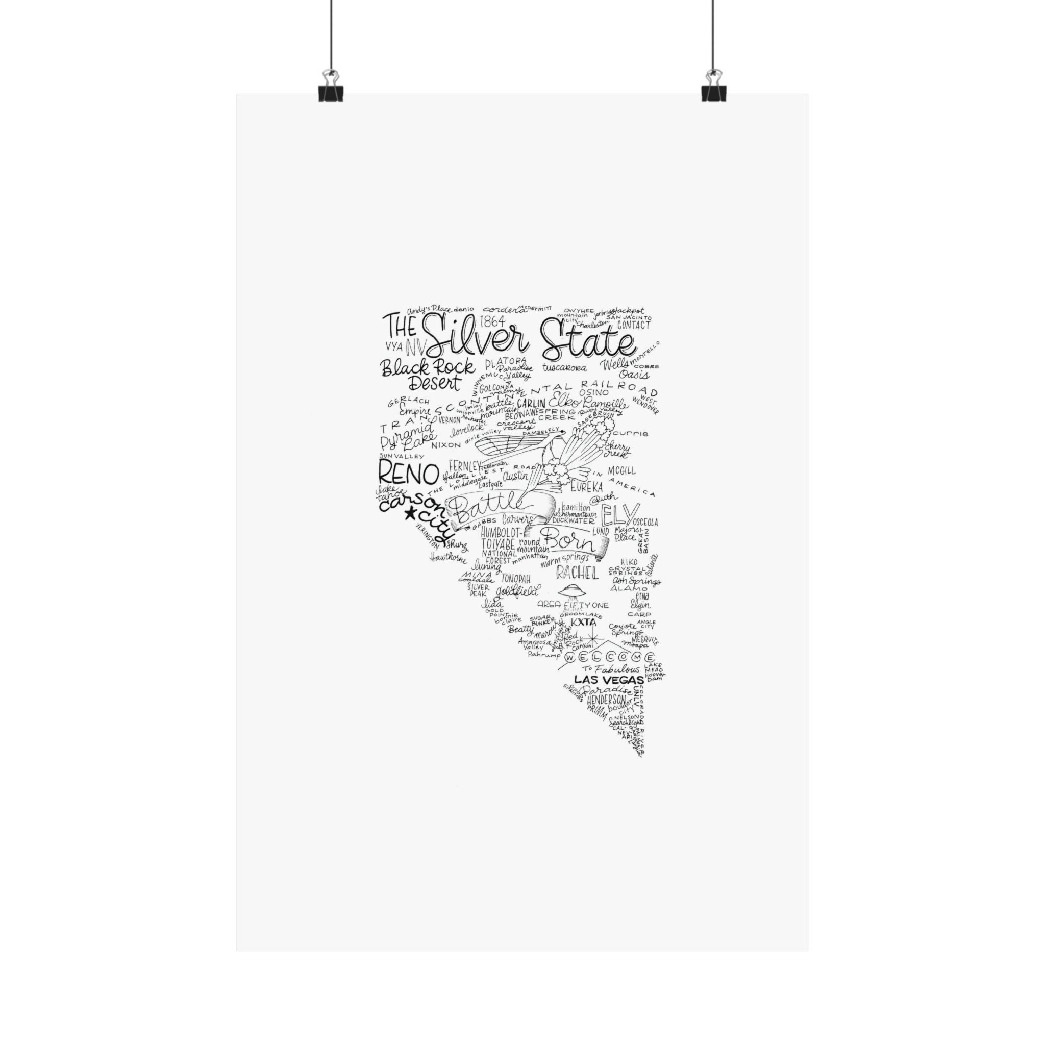 Nevada Map, Print, Map, Type, Typography, Hand Lettering, Lettering ...