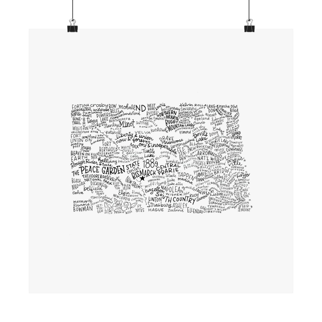 North Dakota Map, Map, Print, Type, Typography, Hand Lettering ...