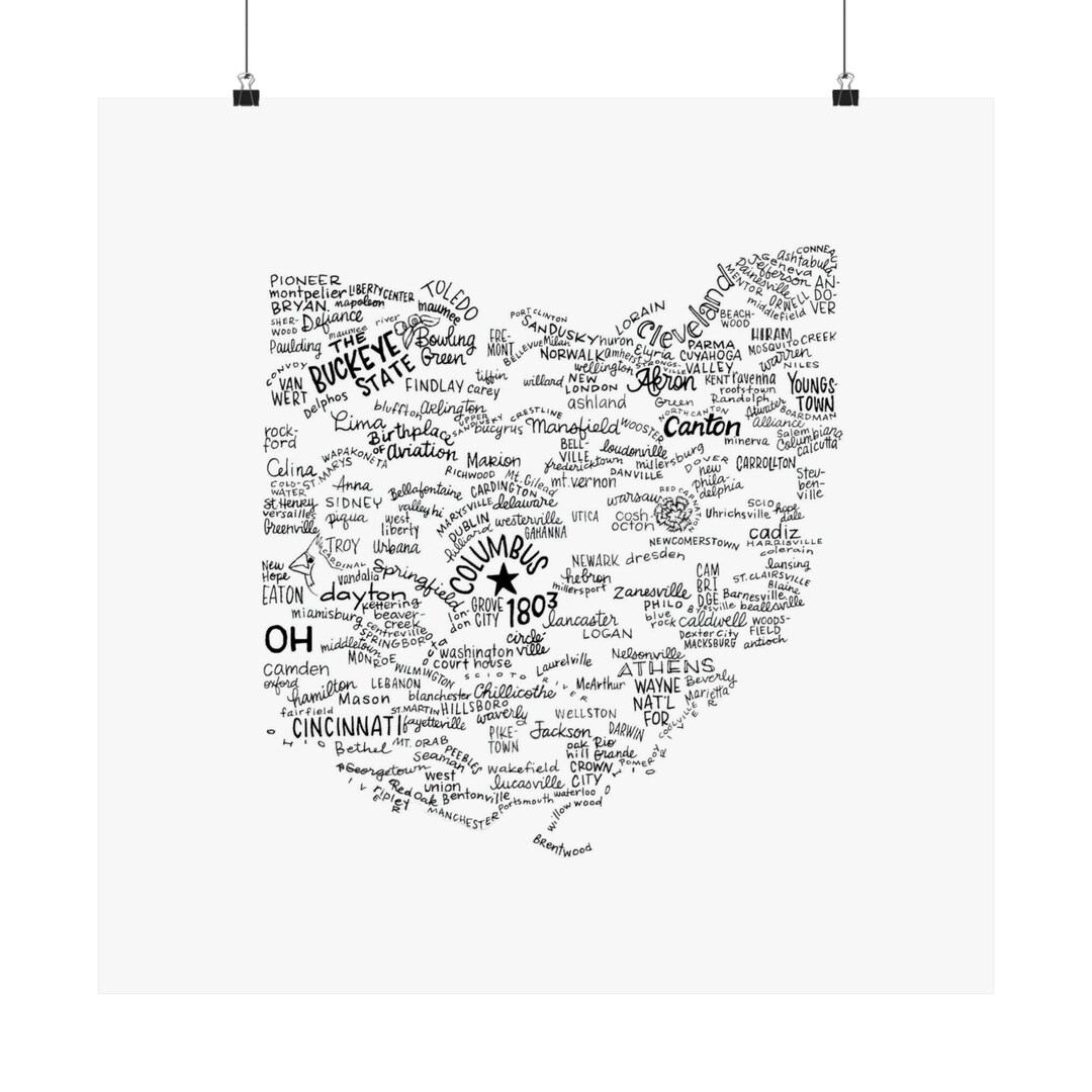 Ohio Map, Map, Print, Type, Typography, Lettering, Hand Lettering, Ohio ...