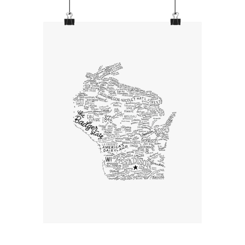 Wisconsin Map, Map, Print, Type, Typography, Hand Lettering, Lettering ...