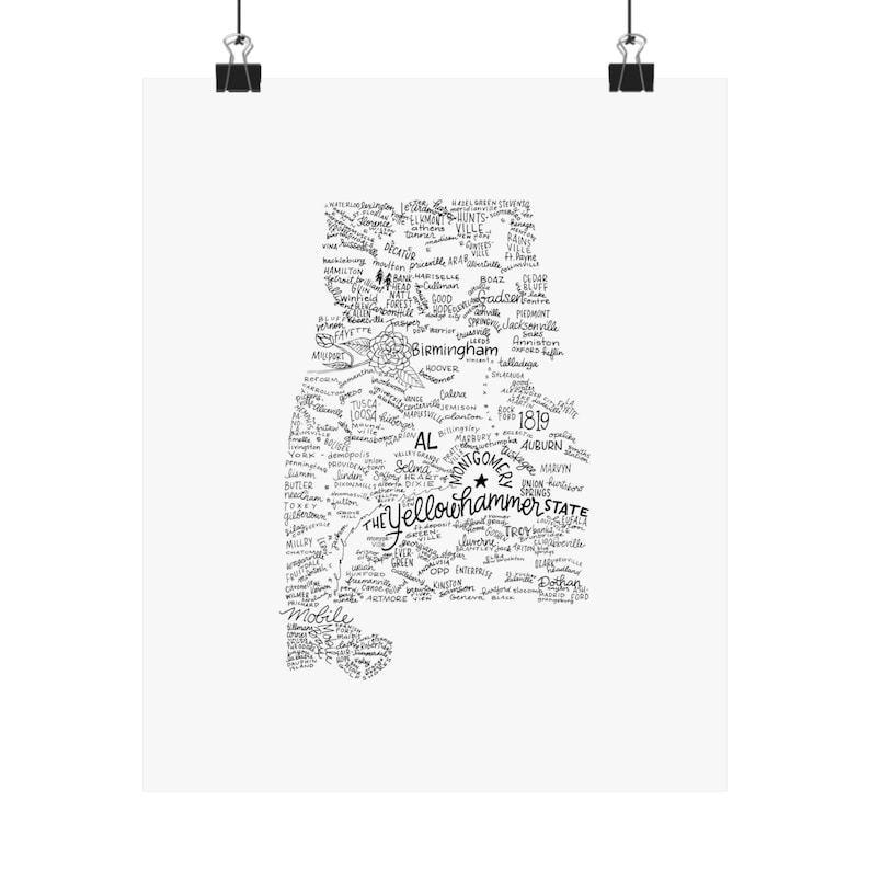 Alabama Map Print, 'the Yellowhammer State', City Typography - Etsy