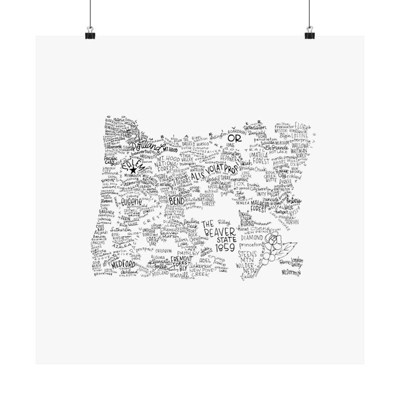 Oregon Map, Map, Print, Type, Typography, Hand Lettering, Lettering ...