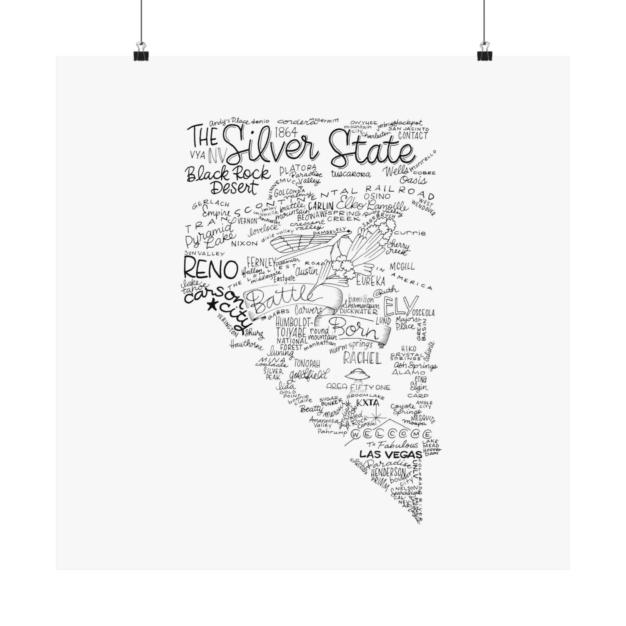 Nevada Map, Print, Map, Type, Typography, Hand Lettering, Lettering ...