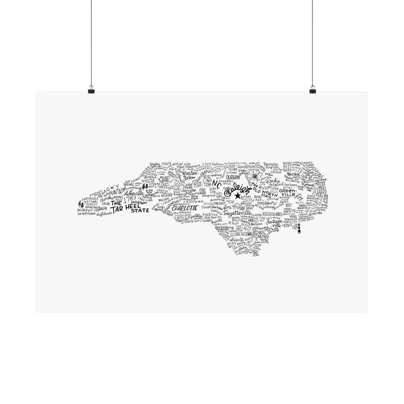 North Carolina Map, Map, Print, Lettering, Hand Lettering, Type ...