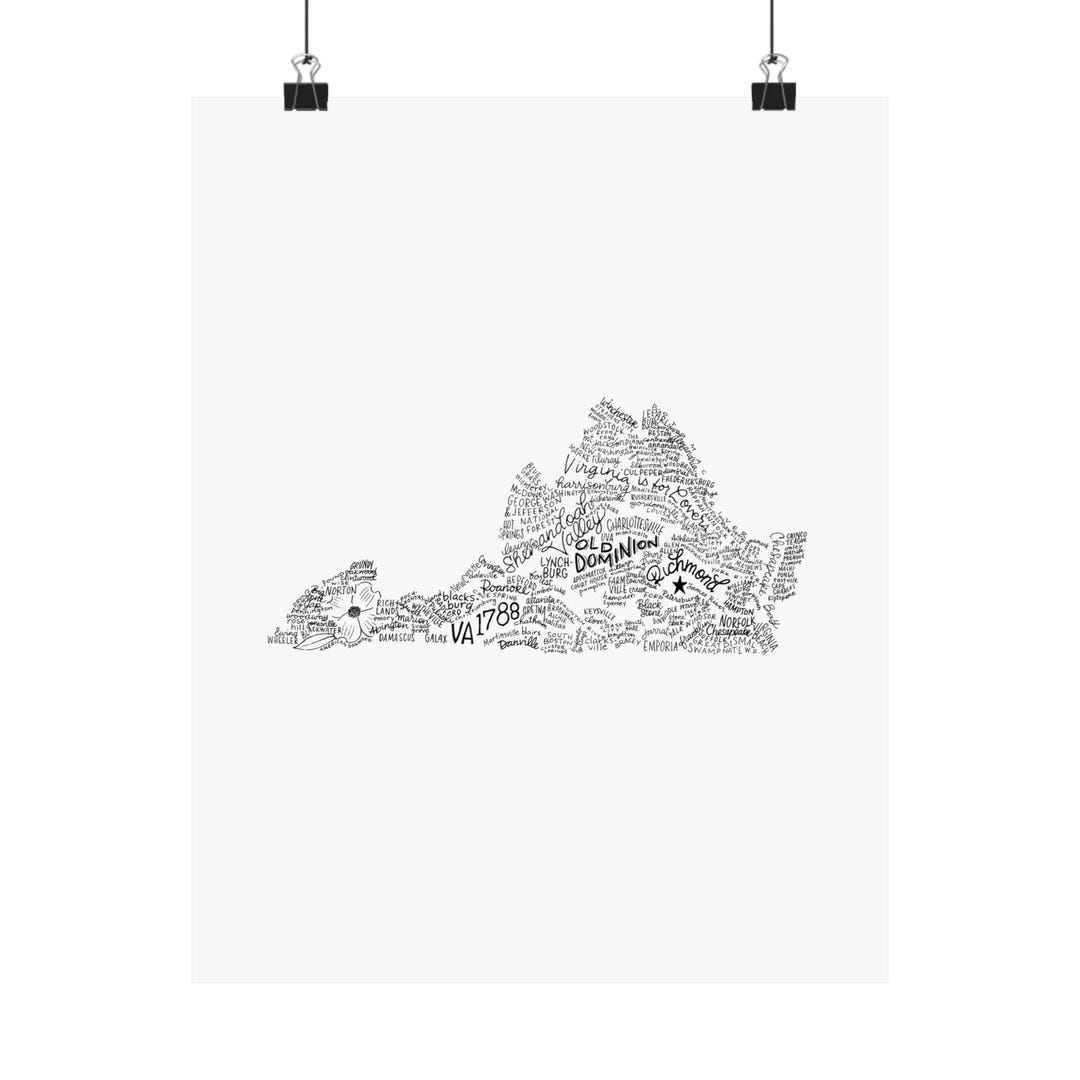 Hand Lettered Map of Virginia | Old Dominion State - Etsy