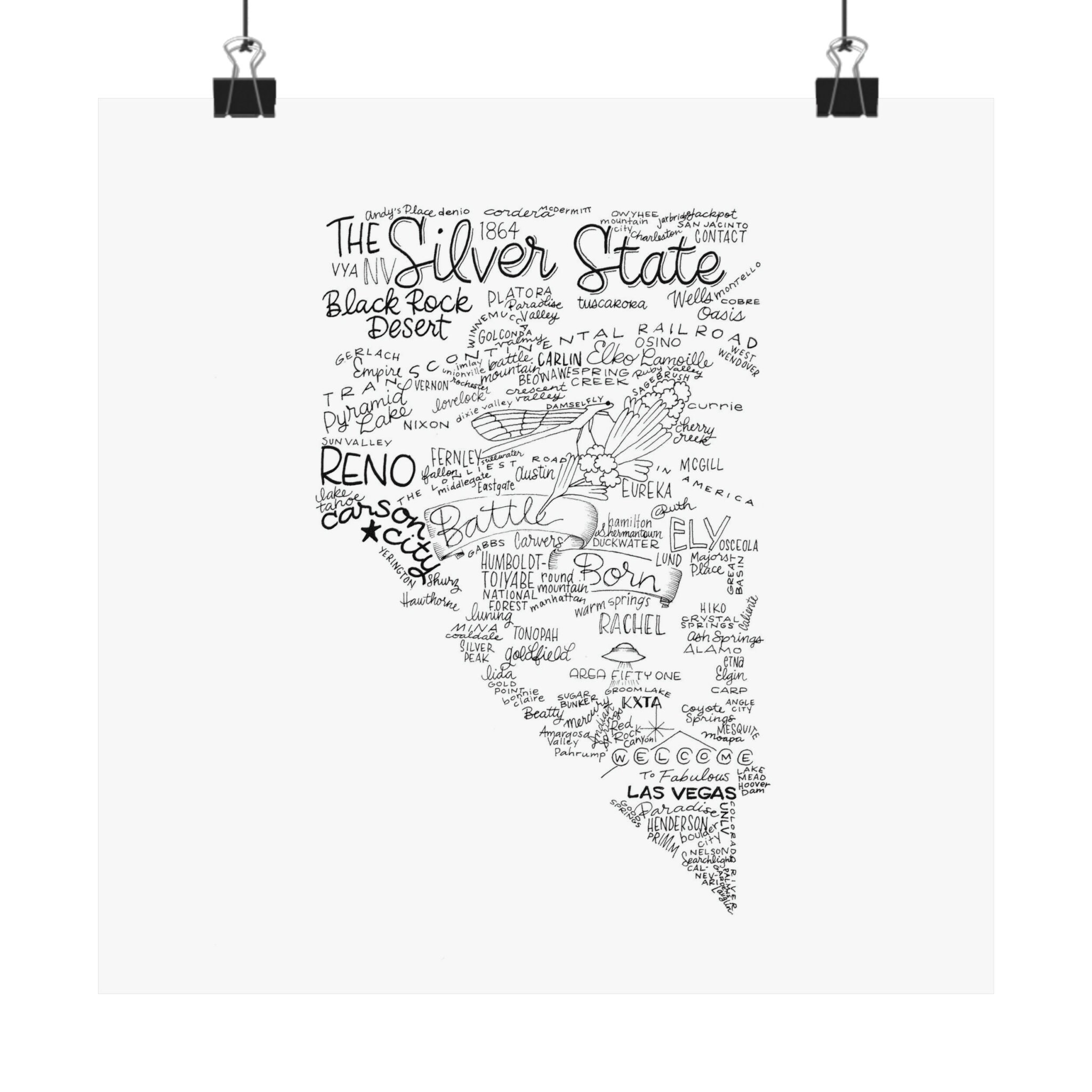 Nevada Map, Print, Map, Type, Typography, Hand Lettering, Lettering ...