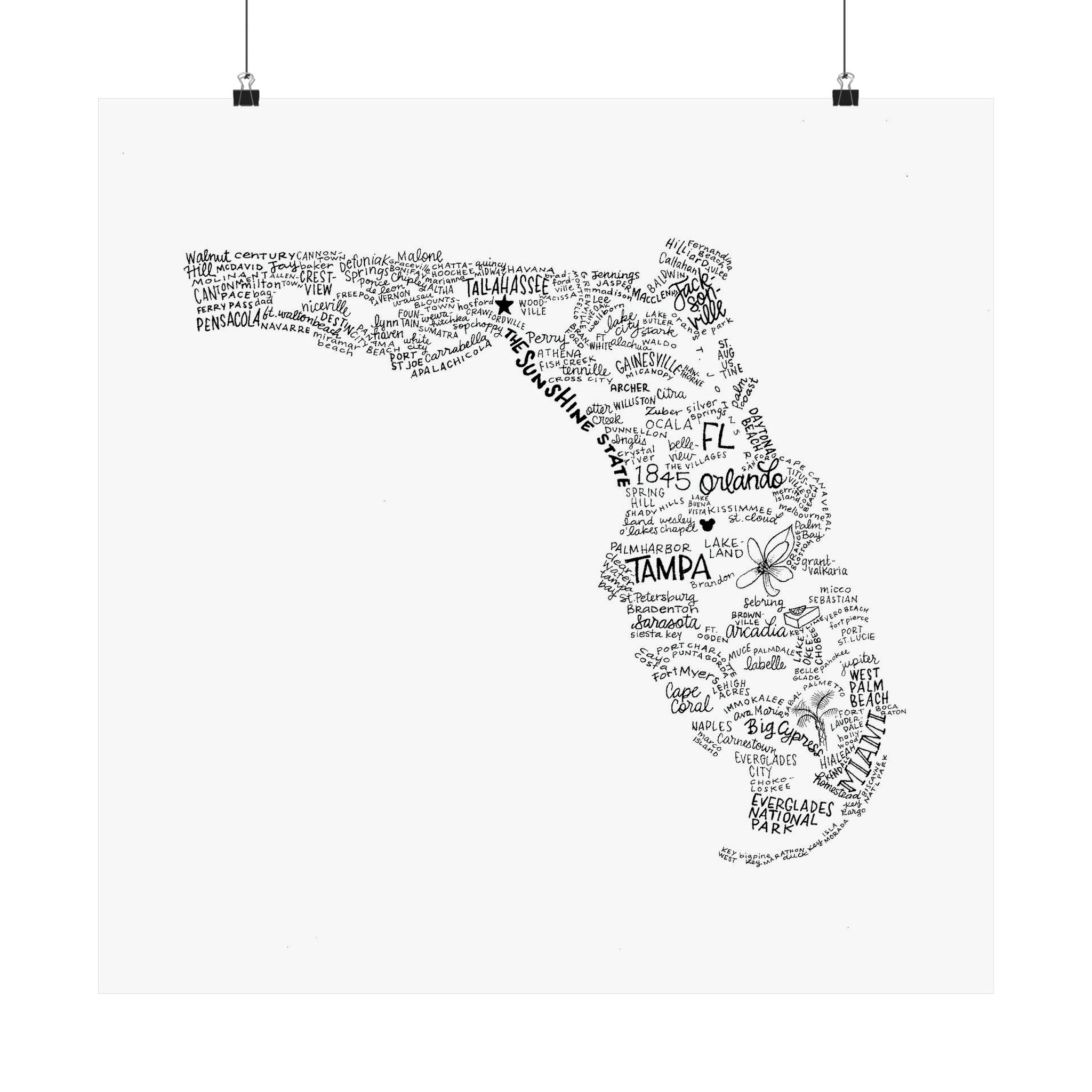 Matte Vertical Posters, Florida, Map of Florida, Print, Orlando, Miami ...