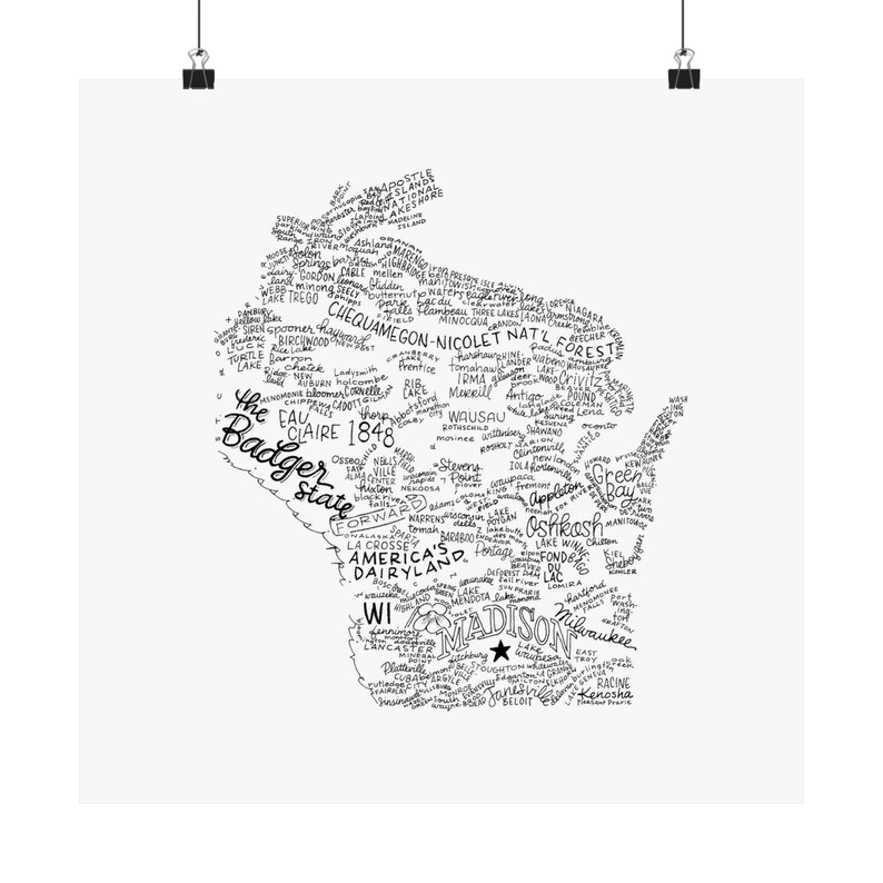 Wisconsin Map, Map, Print, Type, Typography, Hand Lettering, Lettering ...