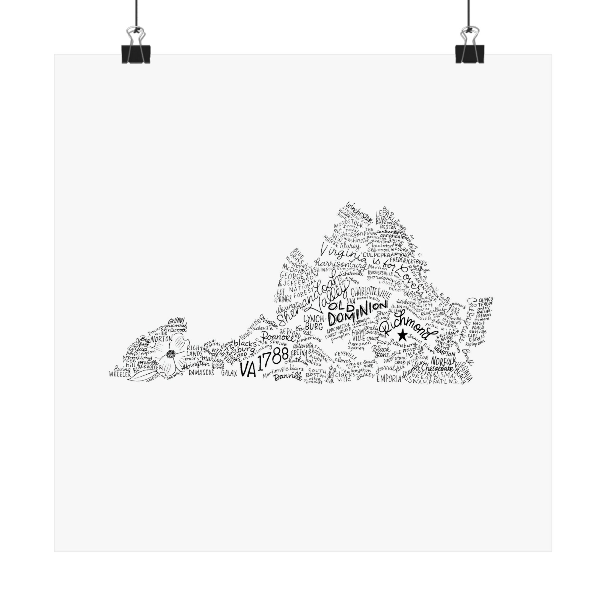 Virginia Map, Map, Print, Hand Lettering, Lettering, Type, Typography ...