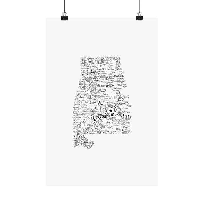 Alabama Map Print, 'the Yellowhammer State', City Typography - Etsy
