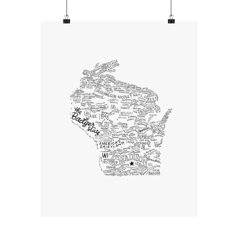 Wisconsin Map, Map, Print, Type, Typography, Hand Lettering, Lettering ...