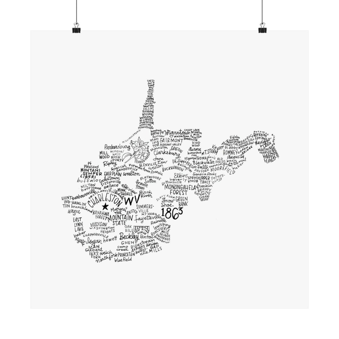 West Virginia Map, Print, Type, Typography, Hand Lettering, Lettering ...