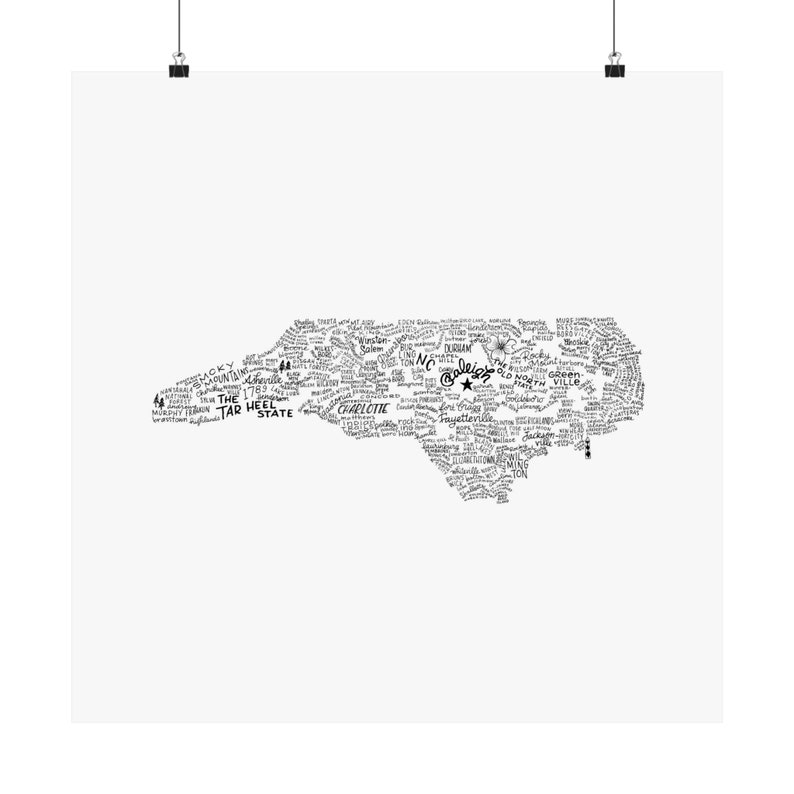 North Carolina Map, Map, Print, Lettering, Hand Lettering, Type ...
