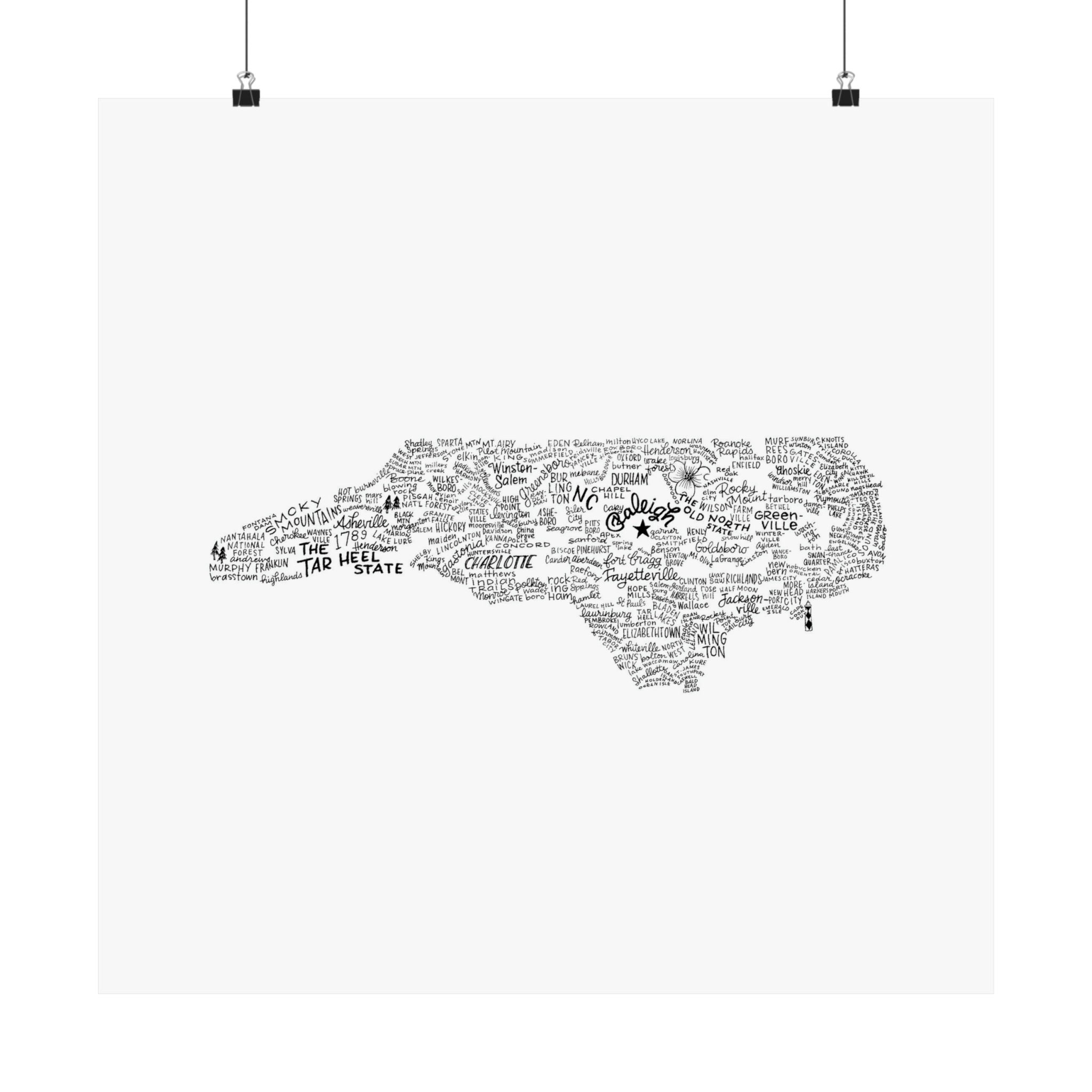 North Carolina Map, Map, Print, Lettering, Hand Lettering, Type ...